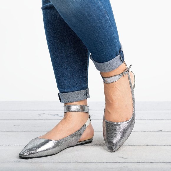 SunnyMia | Shoes | Sale Metallic Pewter Almond Toe Flats | Poshmark